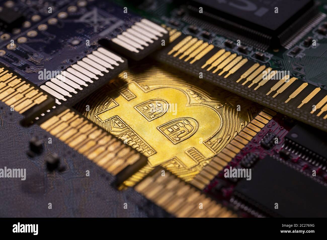 Bitcoin coin and printed circuit board PCB Stock Photo - Alamy