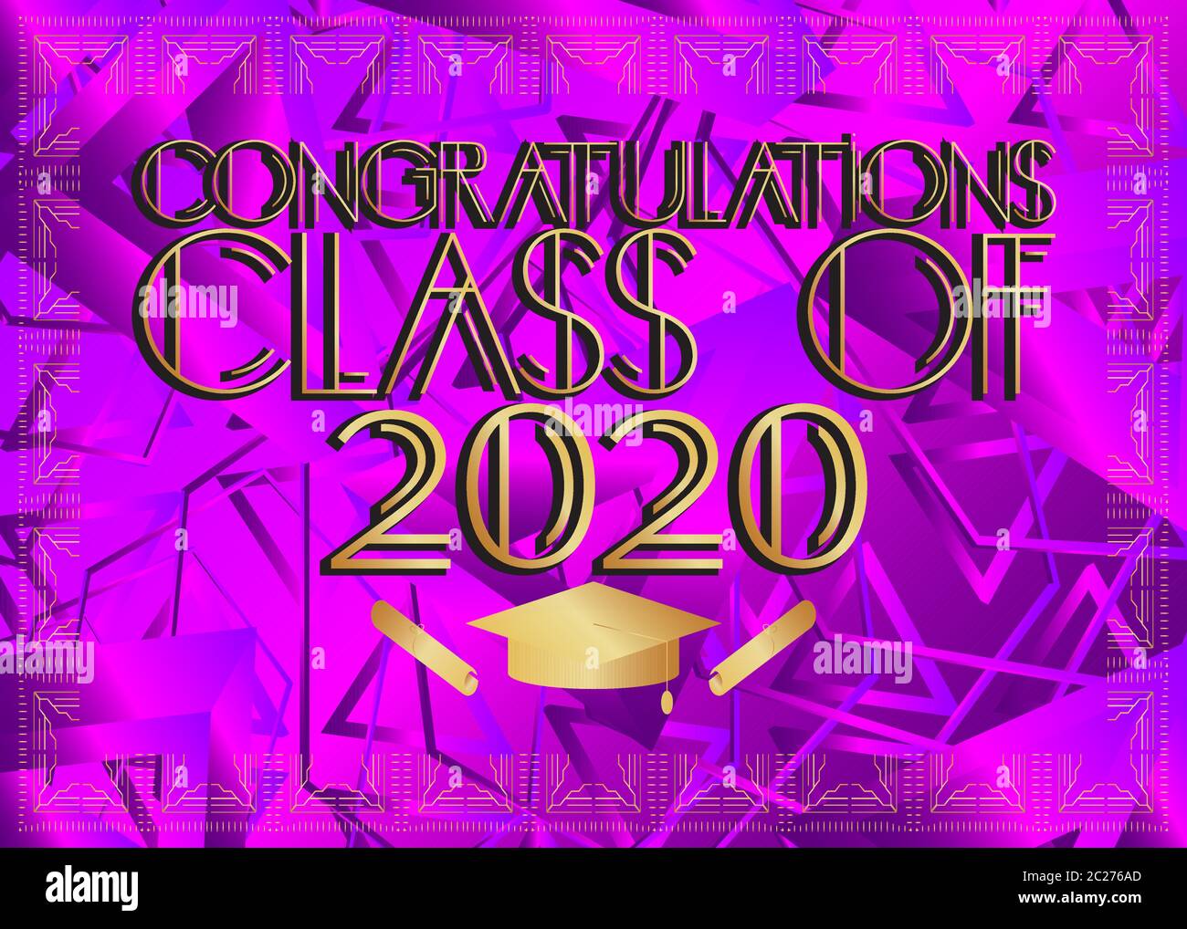 Art Deco Congratulations Class of 2020 text. Decorative greeting card ...