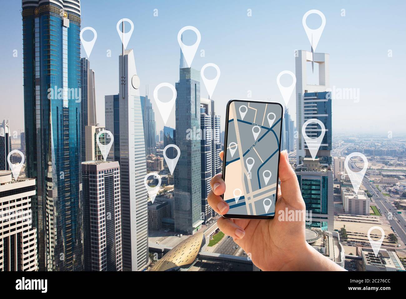 Tourist Using GPS Map Navigation Application On Smartphone Screen In ...