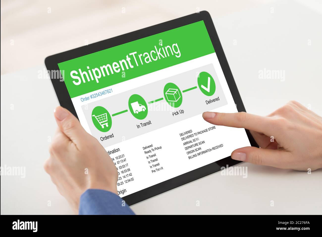 Customer Checking Shipment Tracking On Website By Using Digital Tablet ...