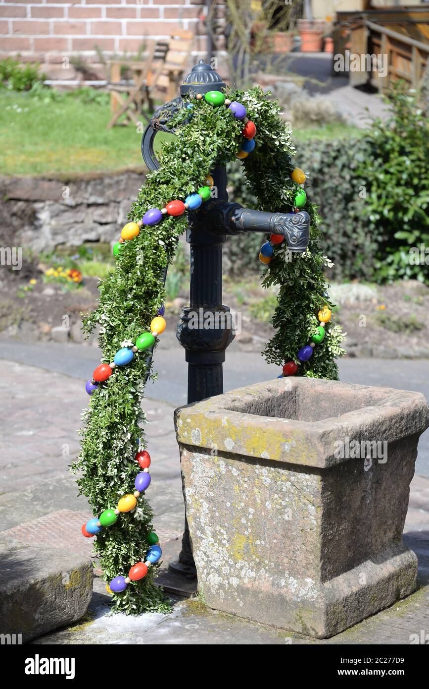 Easter fountain in Watterbach Stock Photo - Alamy