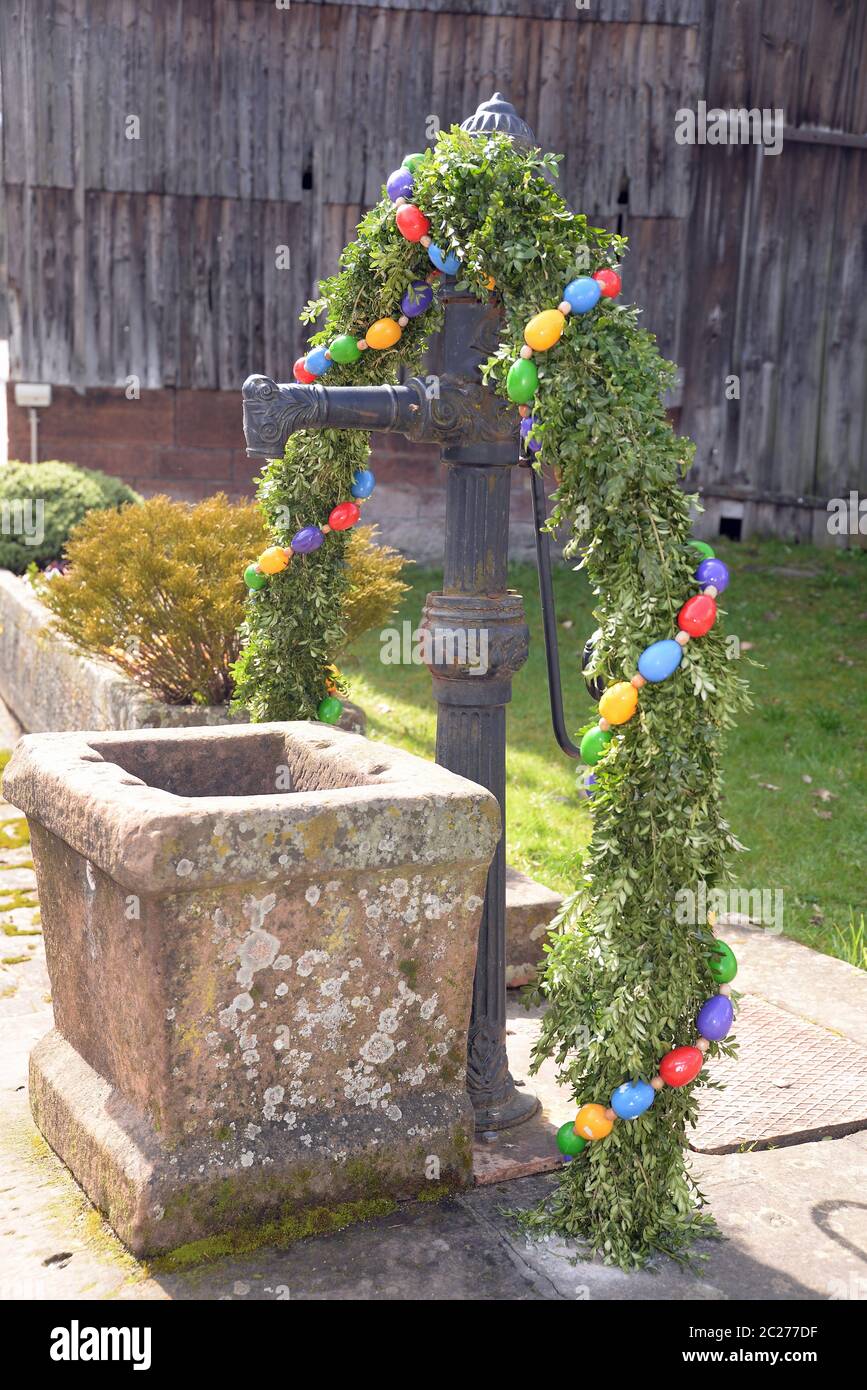 Easter fountain in Watterbach Stock Photo - Alamy