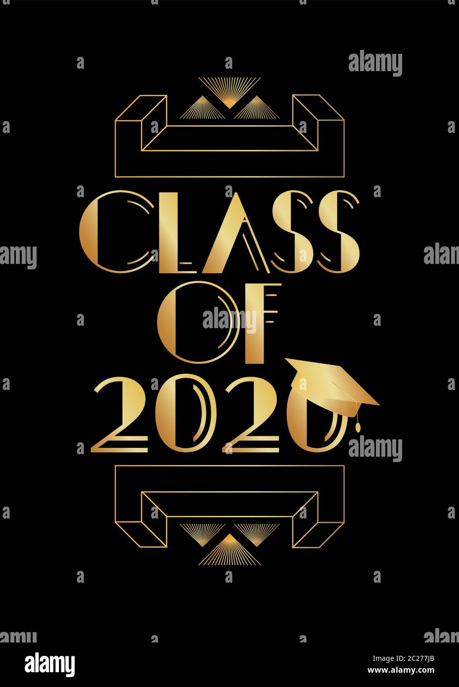 Art Deco Class of 2020 text. Decorative greeting card, sign with ...
