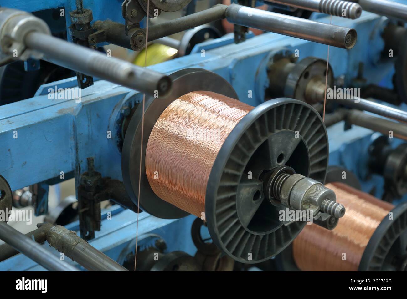 Massive industrial bobbins with twisted copper wire Stock Photo - Alamy