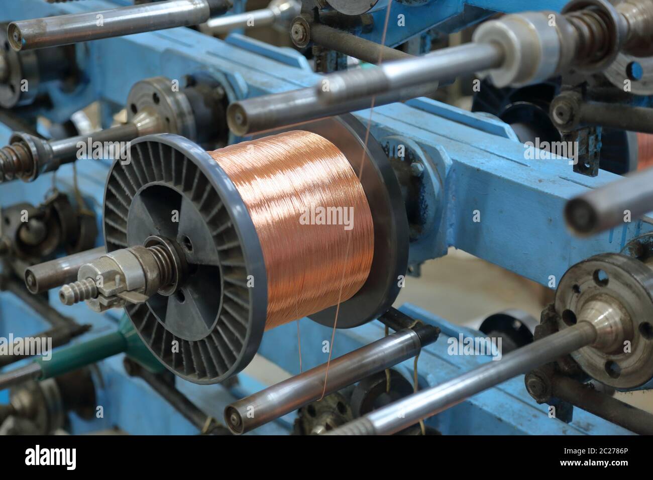 Massive industrial bobbins with twisted copper wire Stock Photo - Alamy
