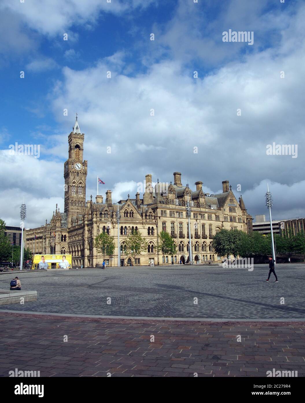 centenary square in bradford west yorkshire with people sitting and ...
