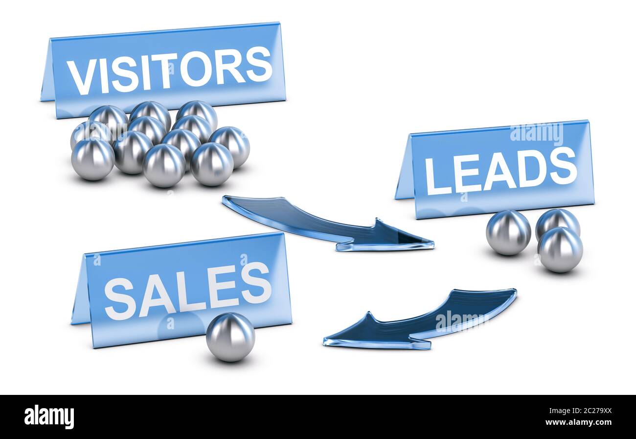 3D illustration of a graphic chart of marketing sales conversion over ...