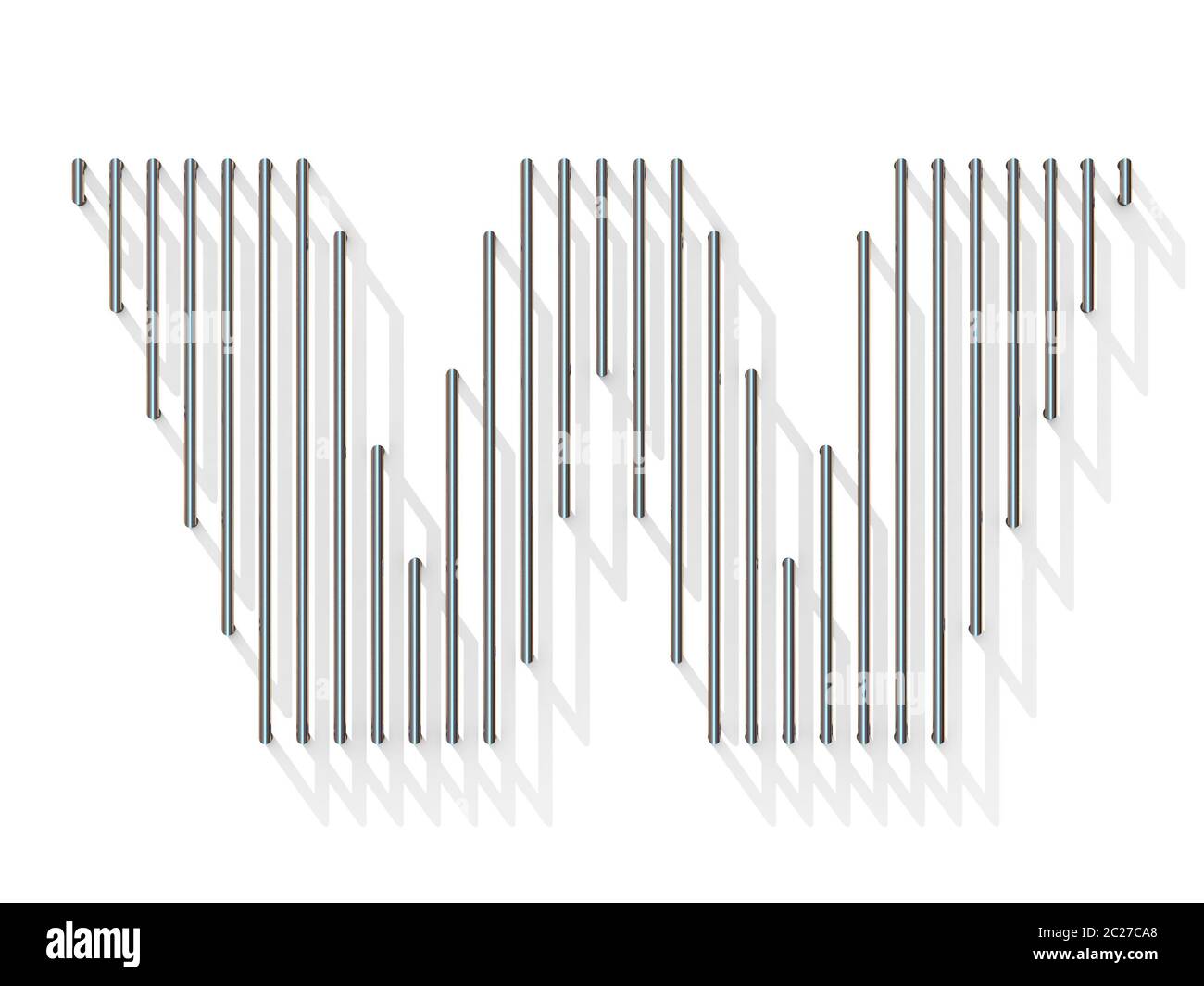 Silver, steel wire font. Letter W Stock Photo - Alamy