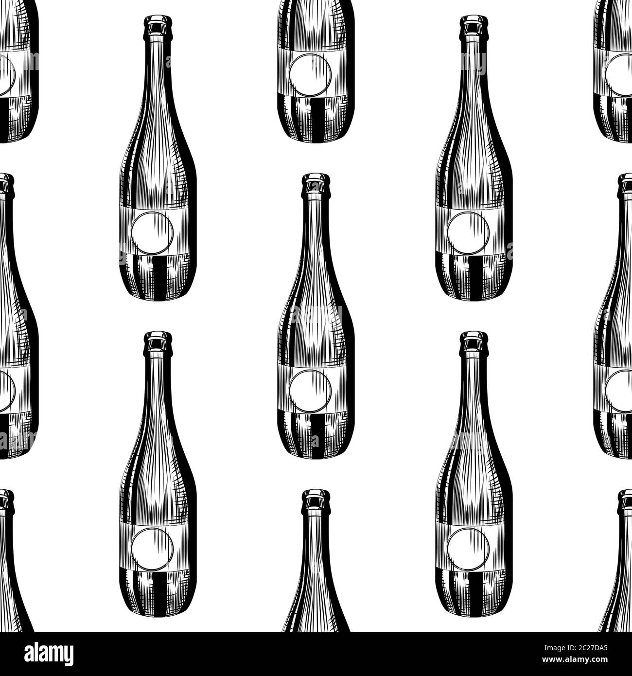 Hand drawn cider bottle seamless pattern. Craft beer bottle backdrop ...