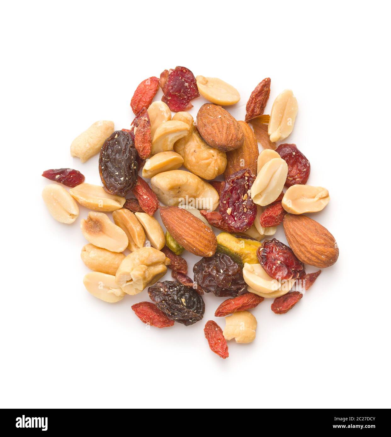 Mix of various nuts and raisins isolated on white background Stock ...