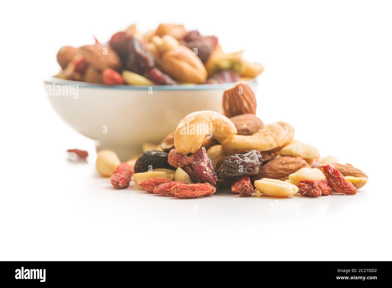 Mix of various nuts and raisins isolated on white background Stock ...
