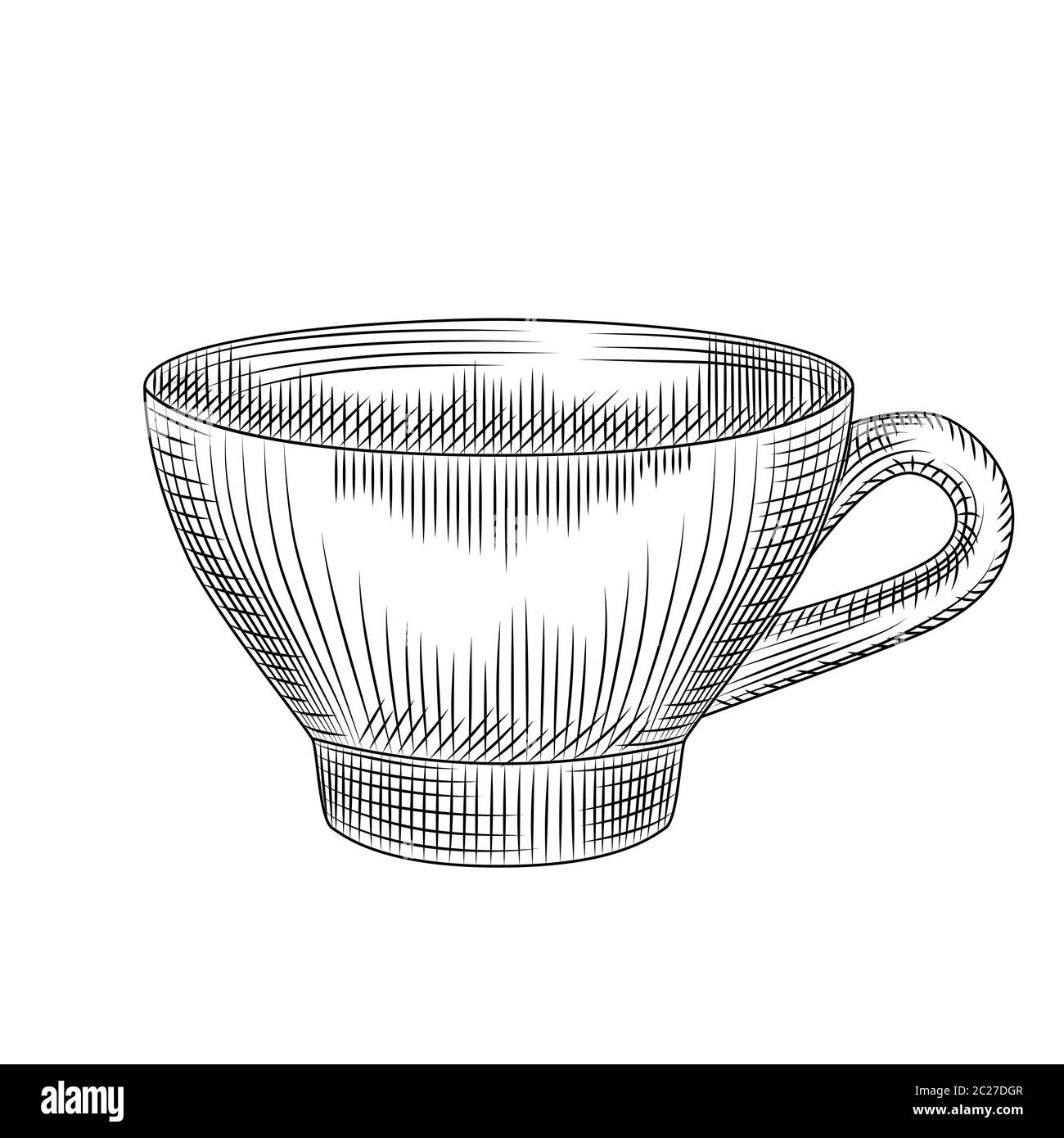 Hand drawn cup of tea isolated on white background. Engraving vintage ...