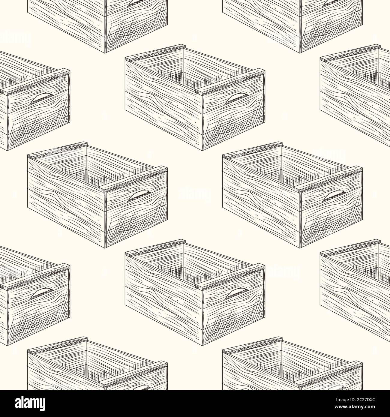 Wooden box seamless pattern. Vintage engraved style. Vector ...