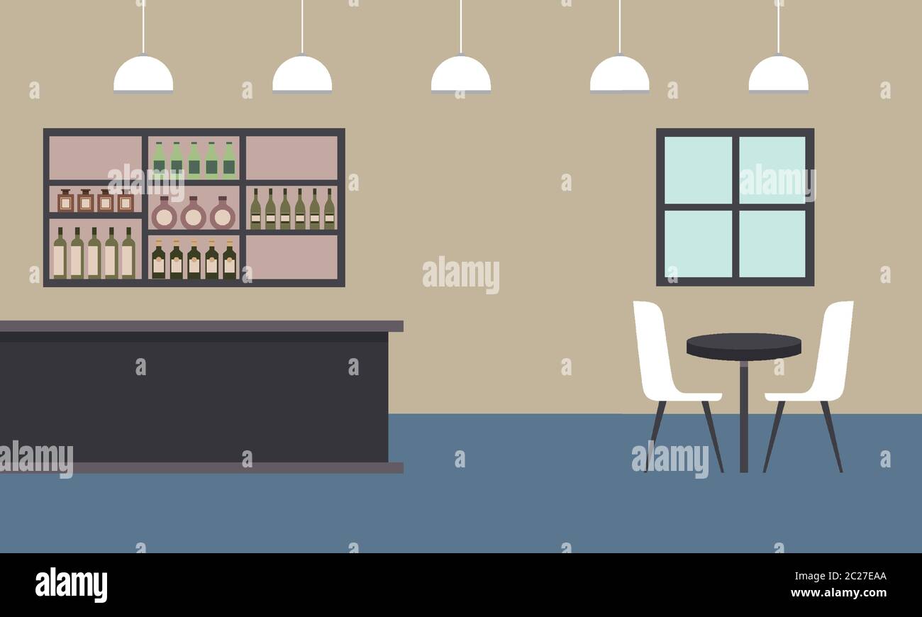 table and bar with bottles shelf design, Restaurant entertainment and ...