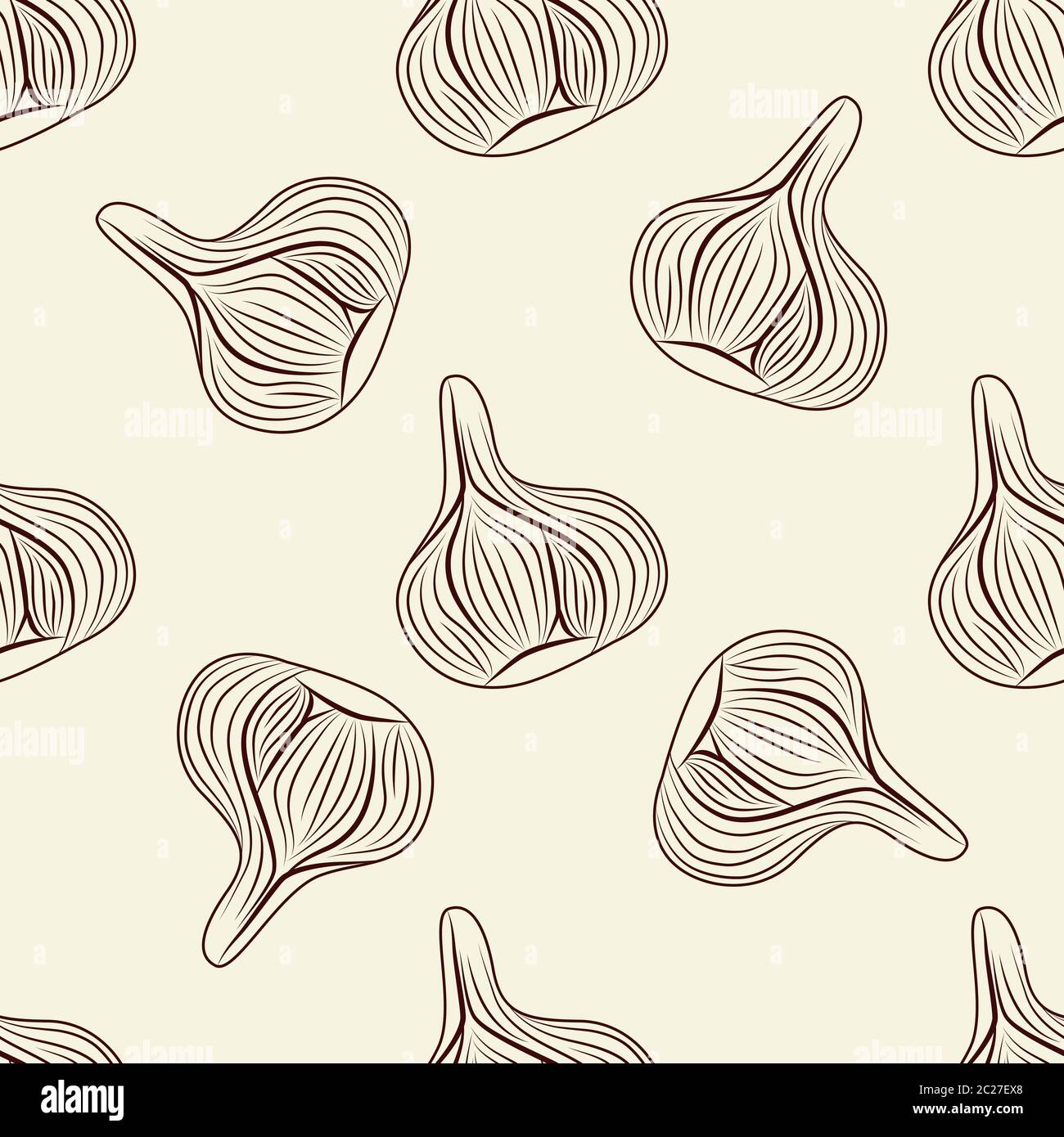 Hand drawn garlic seamless pattern. Bulb of garlic wallpaper. Engraving ...