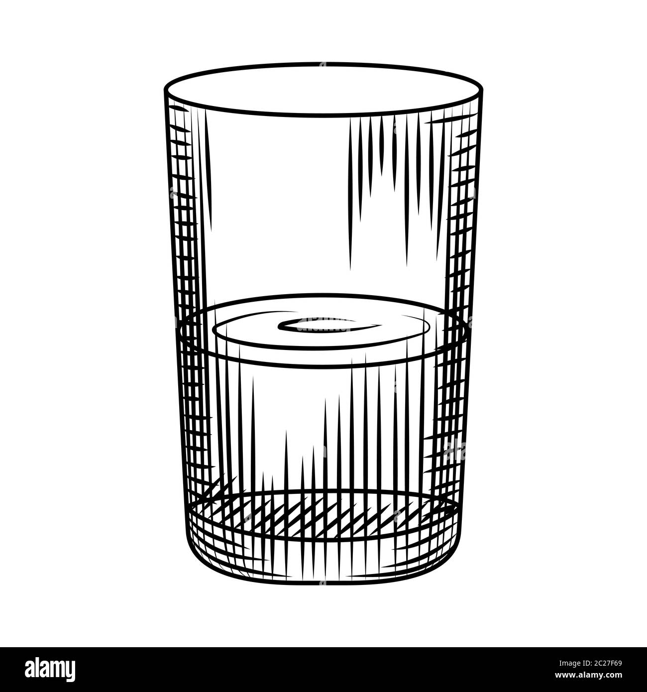 Vintage highball glass isolated on white background. Collin glass hand drawn sketch. Engraving ...