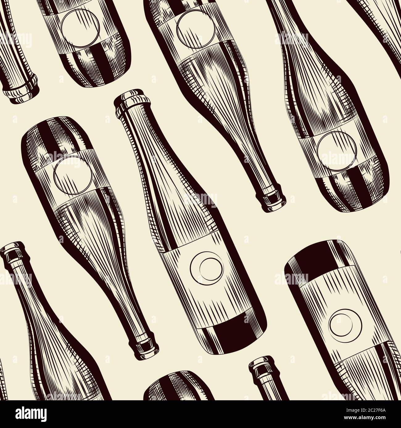 Hand drawn cider bottle seamless pattern. Craft beer bottle backdrop ...