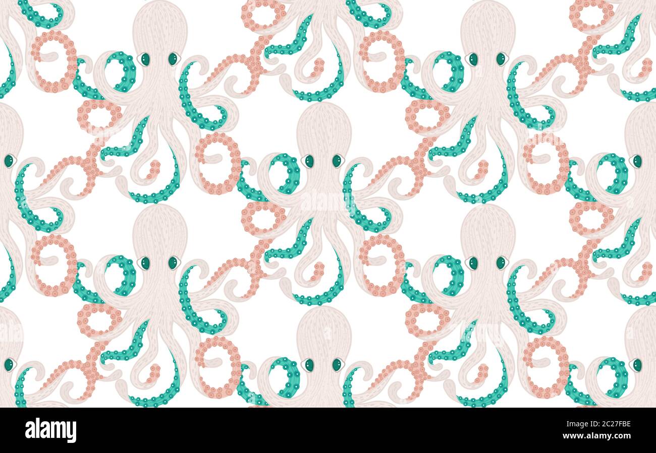 Vector seamless pattern with octopus. Cute cartoon character. Colorful ...