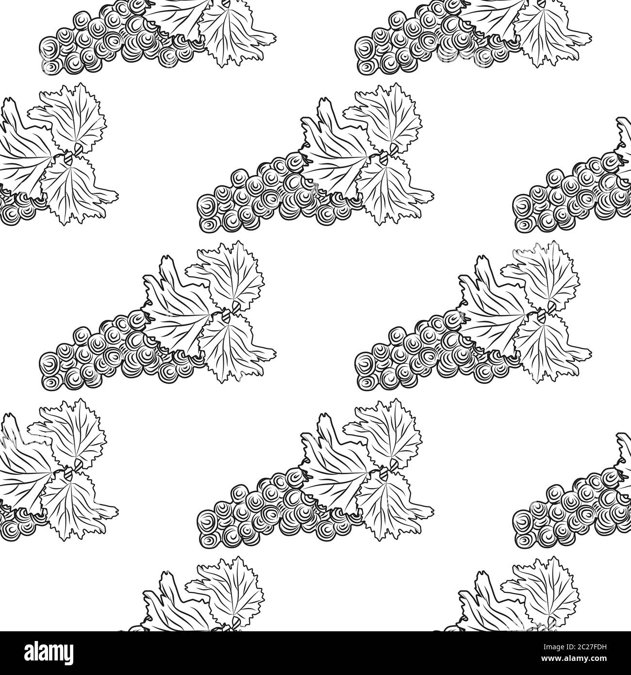 Hand drawn grapes seamless pattern. Bunch of grapes on white background ...
