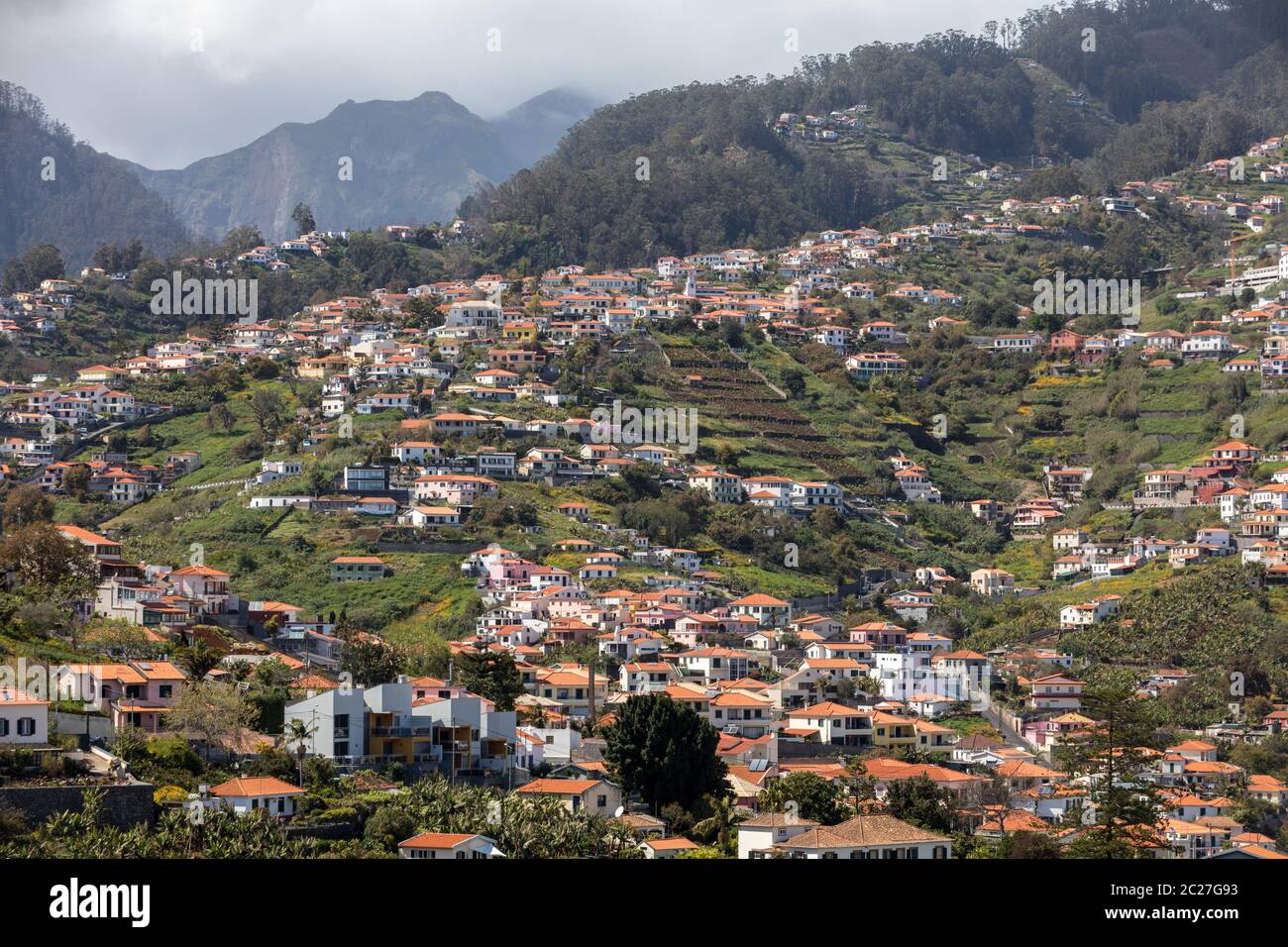 Typical terrace architecture on the steep slopes of Funchal on the ...