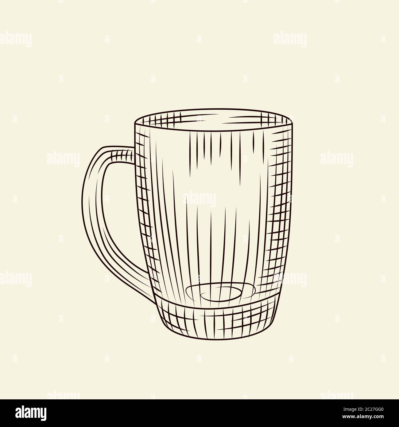 Empty transparent glass cup in hand drawn style isolated on light ...