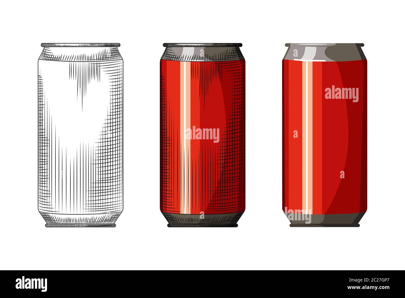 Beverage red can isolated on white background. Hand drawn beer can ...