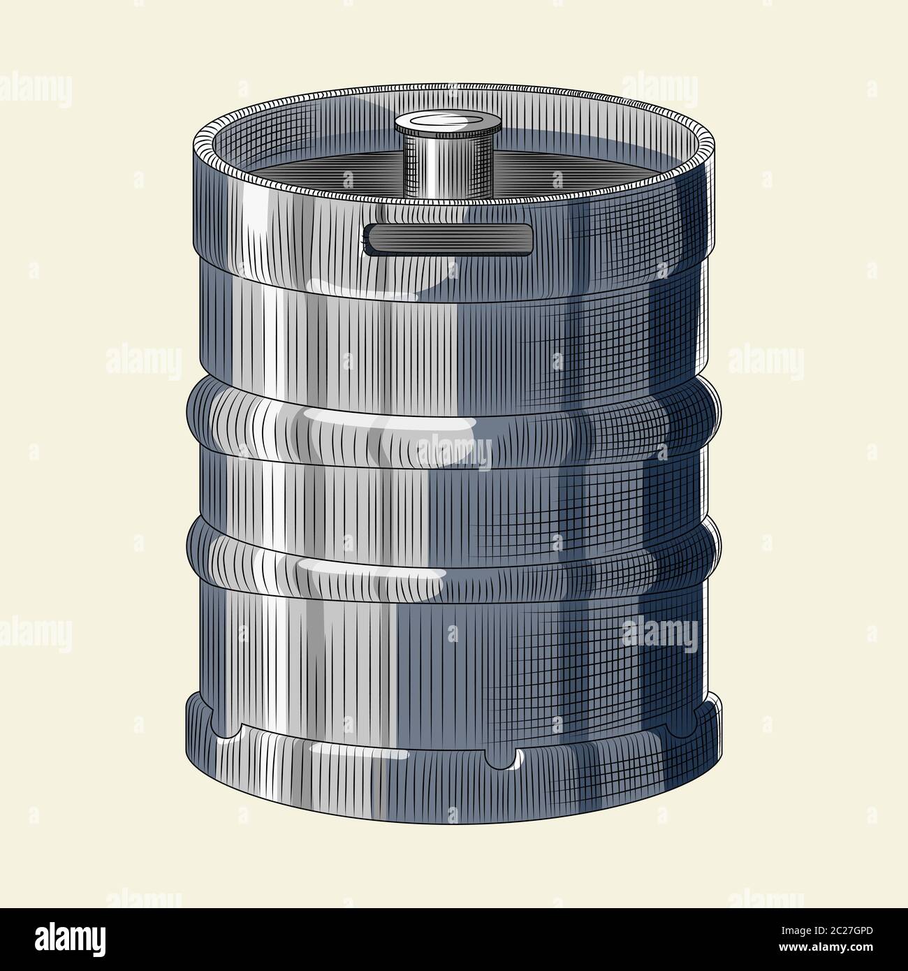 Metal beer keg isolated on light background. Hand drawn beer barrel ...