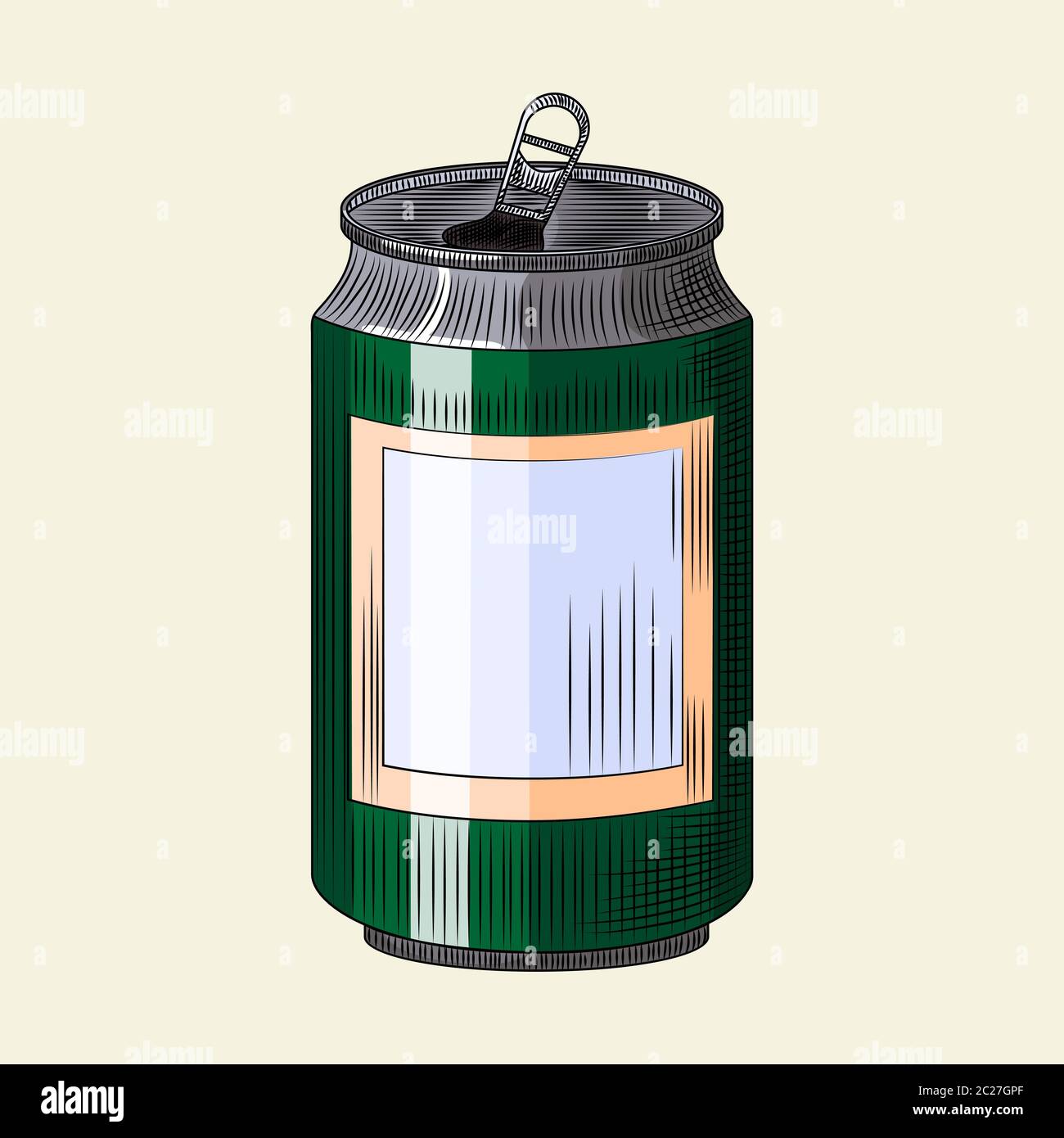 Beverage can isolated on light background. Hand drawn green beer can ...
