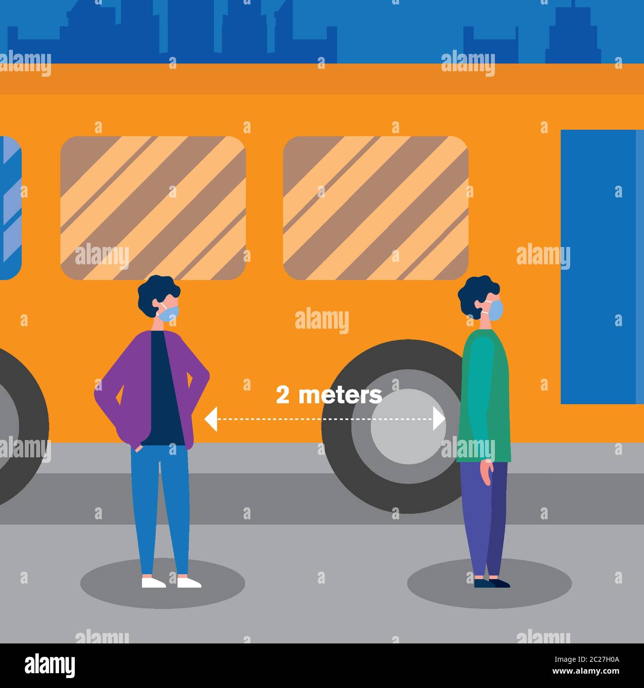 Social distancing between boys with masks and school bus design of ...