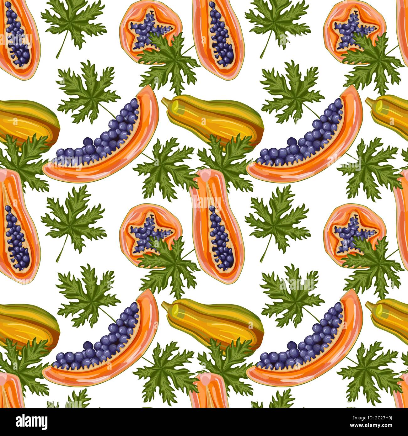 Papaya seamless pattern. Hand drawn pawpaw wallpaper. Design for ...