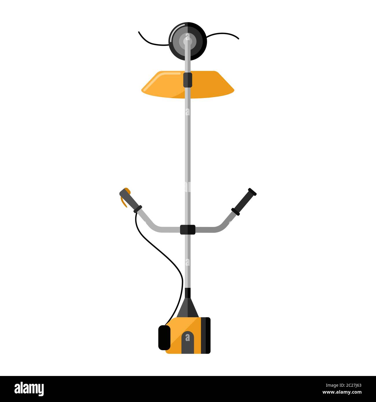Brush cutter in flat design on white background. Garden equipment tool ...