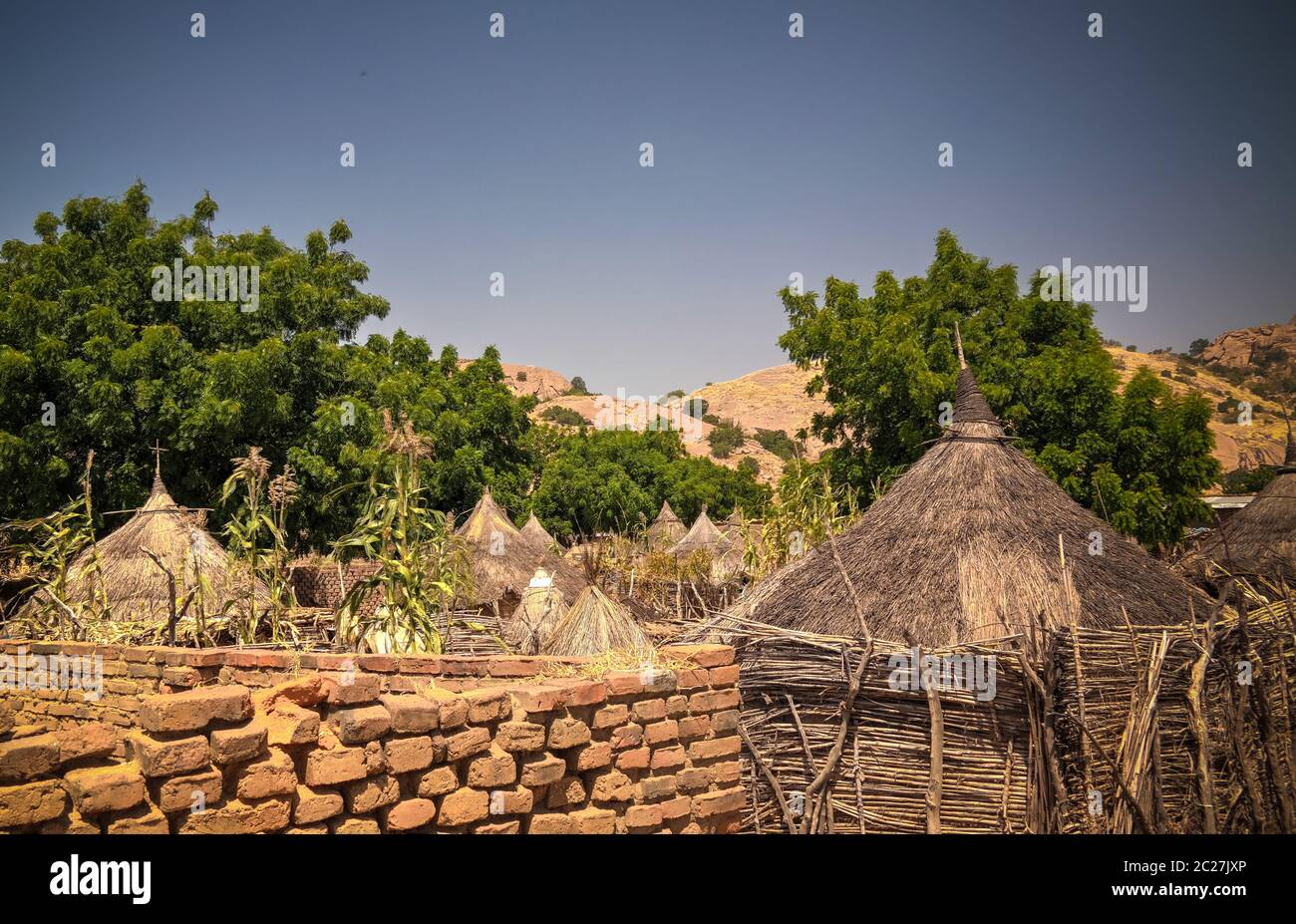 Lanscape with Mataya village of sara tribe people, Guera, Chad Stock ...