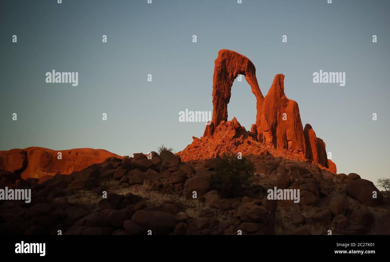 Abstract Rock formation at plateau Ennedi aka window arch in Chad Stock ...