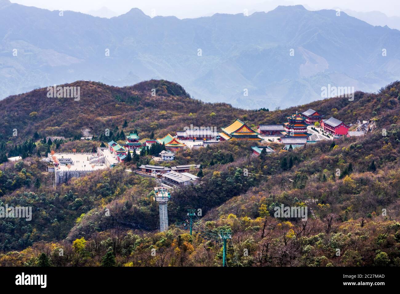 View from above on entire Tianmenshan Temple in the forest on the top ...