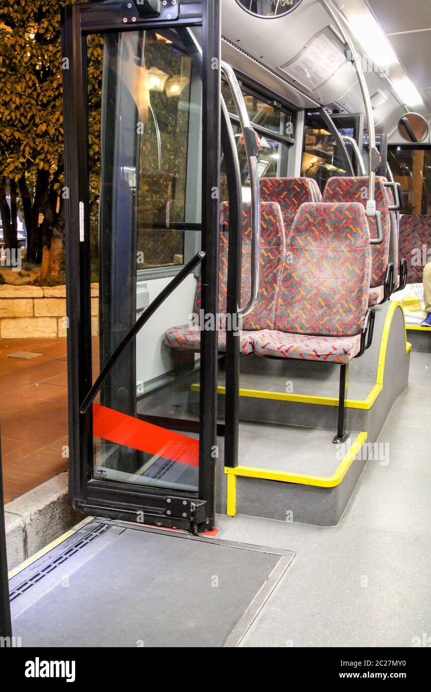 Bus with opened door Stock Photo - Alamy