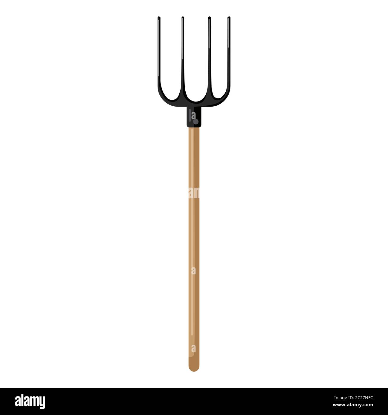 Pitchfork on white background isolated. Metal hayfork with wooden hand ...