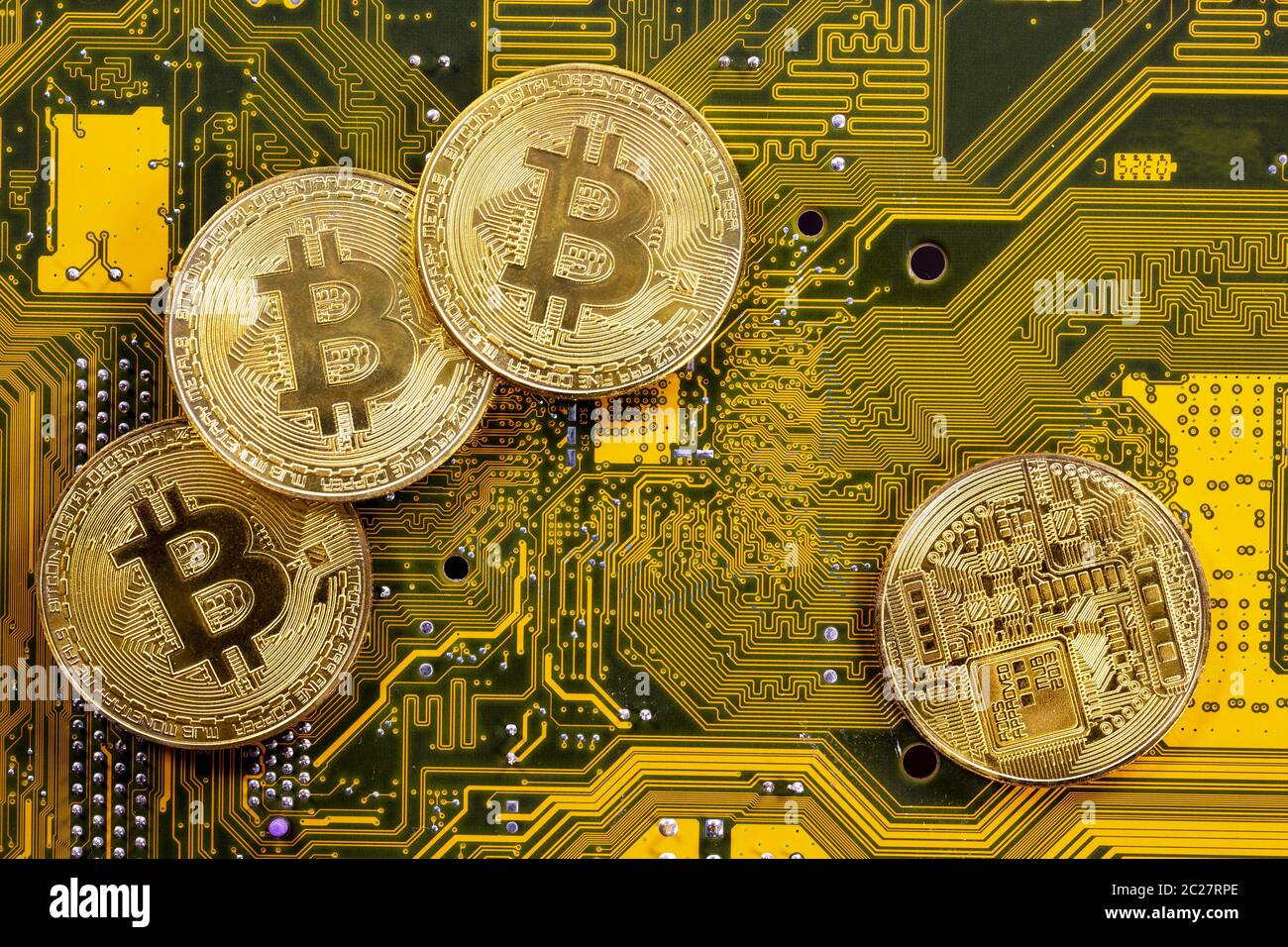 Bitcoin coins and printed circuit board PCB Stock Photo - Alamy