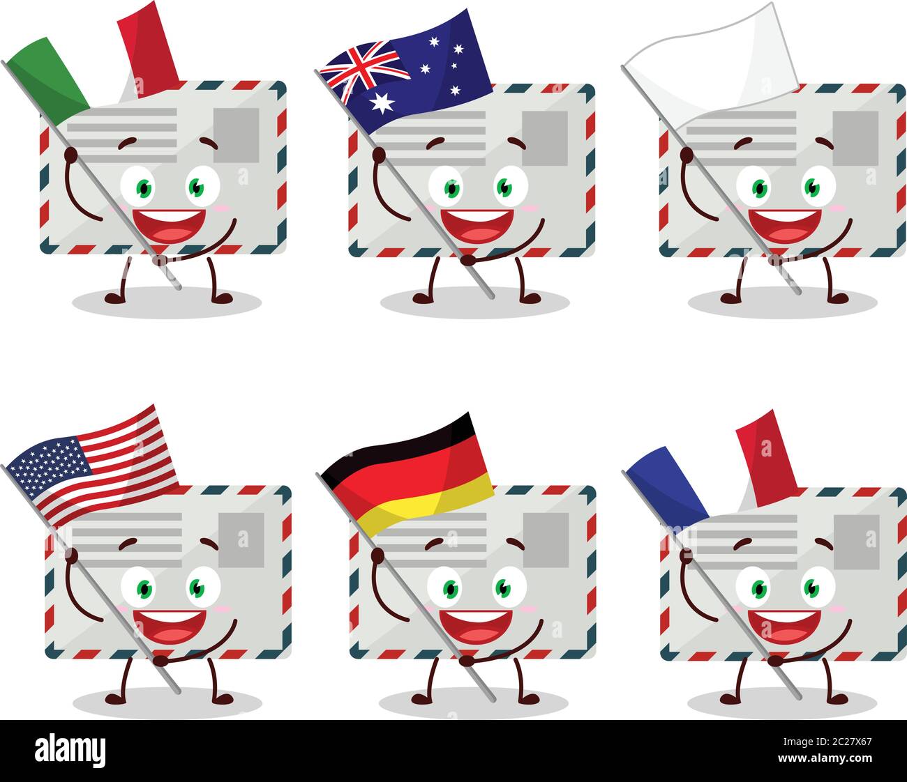 Envelope cartoon character bring the flags of various countries Stock ...