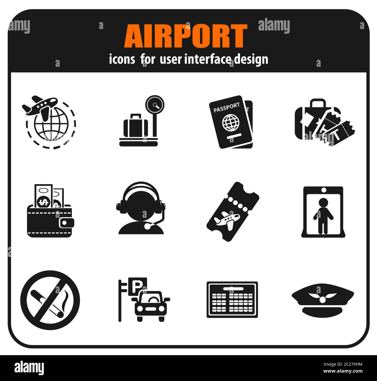 Airport and air carrier services icons set for user interface design ...