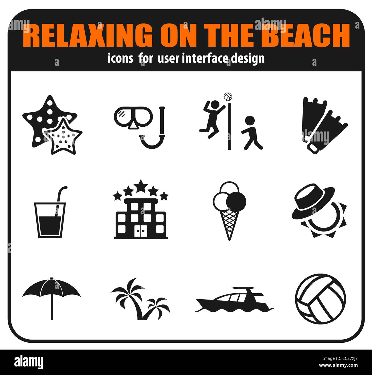 Relaxing on the beach icon set for your design. vector icons Stock ...