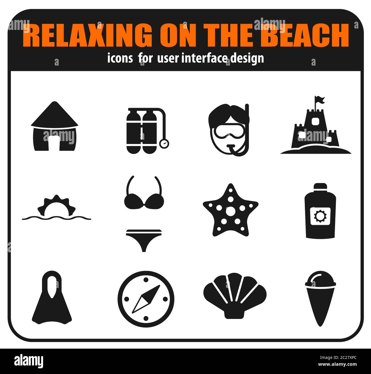 Relaxing on the beach icon set for your design. vector icons Stock ...
