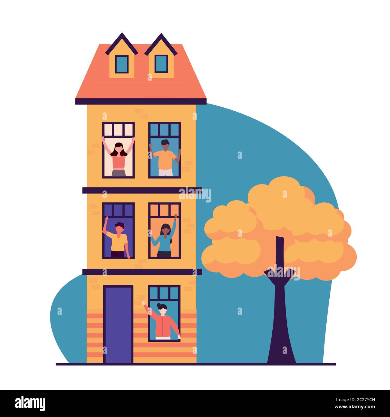 people avatars at windows building design, architecture stay at home ...