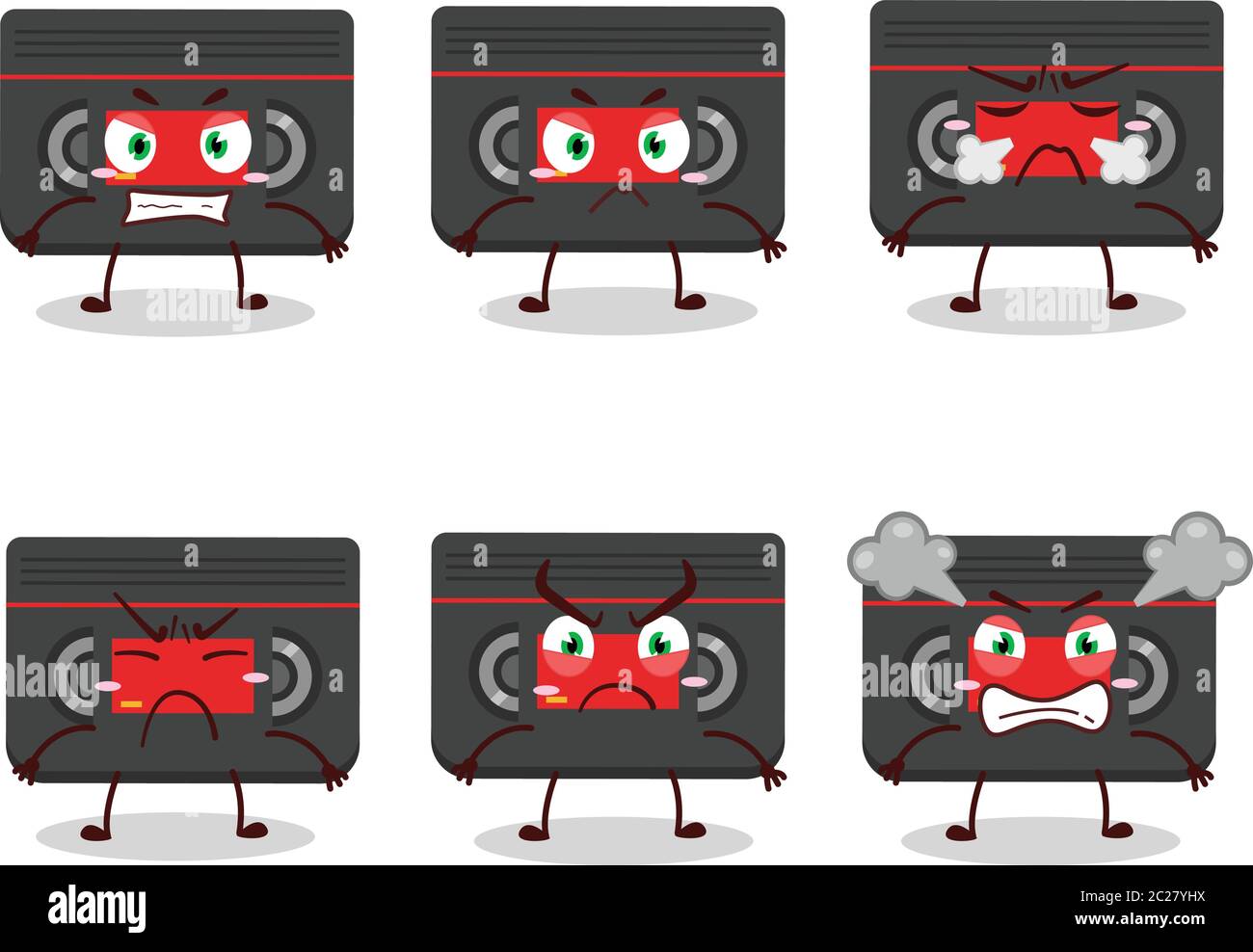 Retro cassette cartoon character with various angry expressions Stock ...