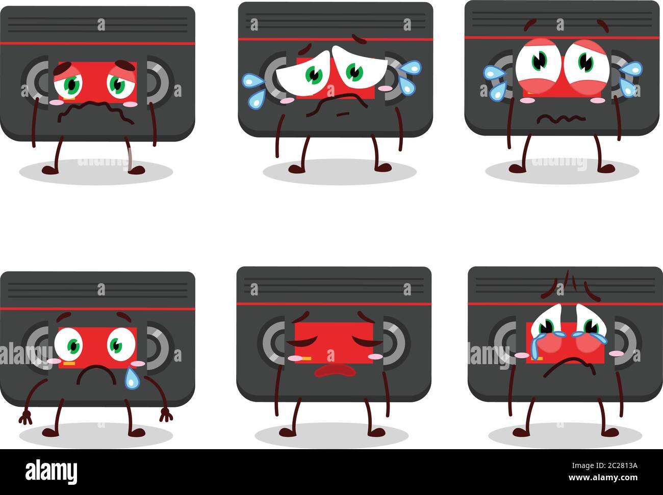 Retro cassette cartoon character with sad expression Stock Vector Image ...