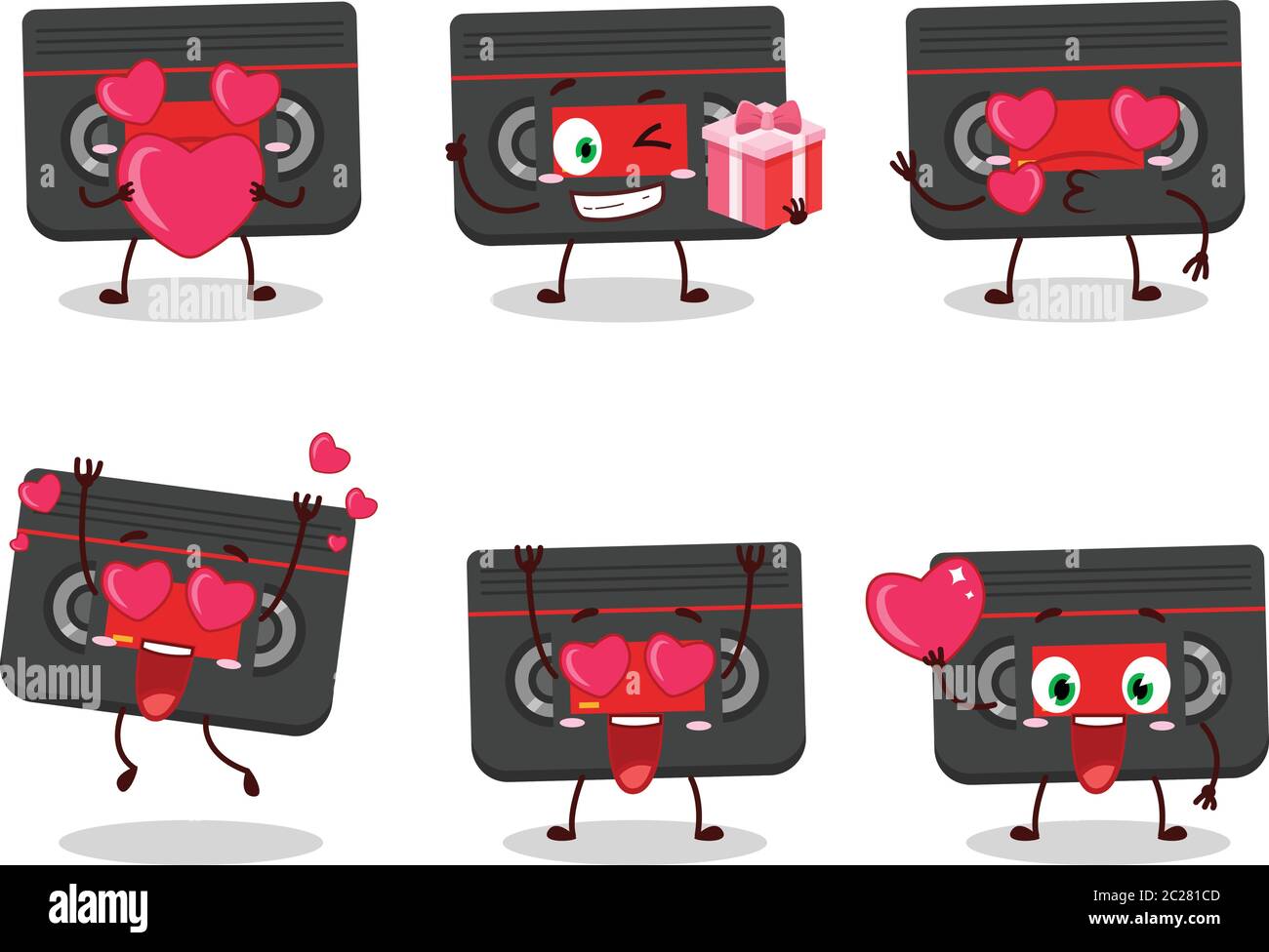 Retro cassette cartoon character with love cute emoticon Stock Vector ...
