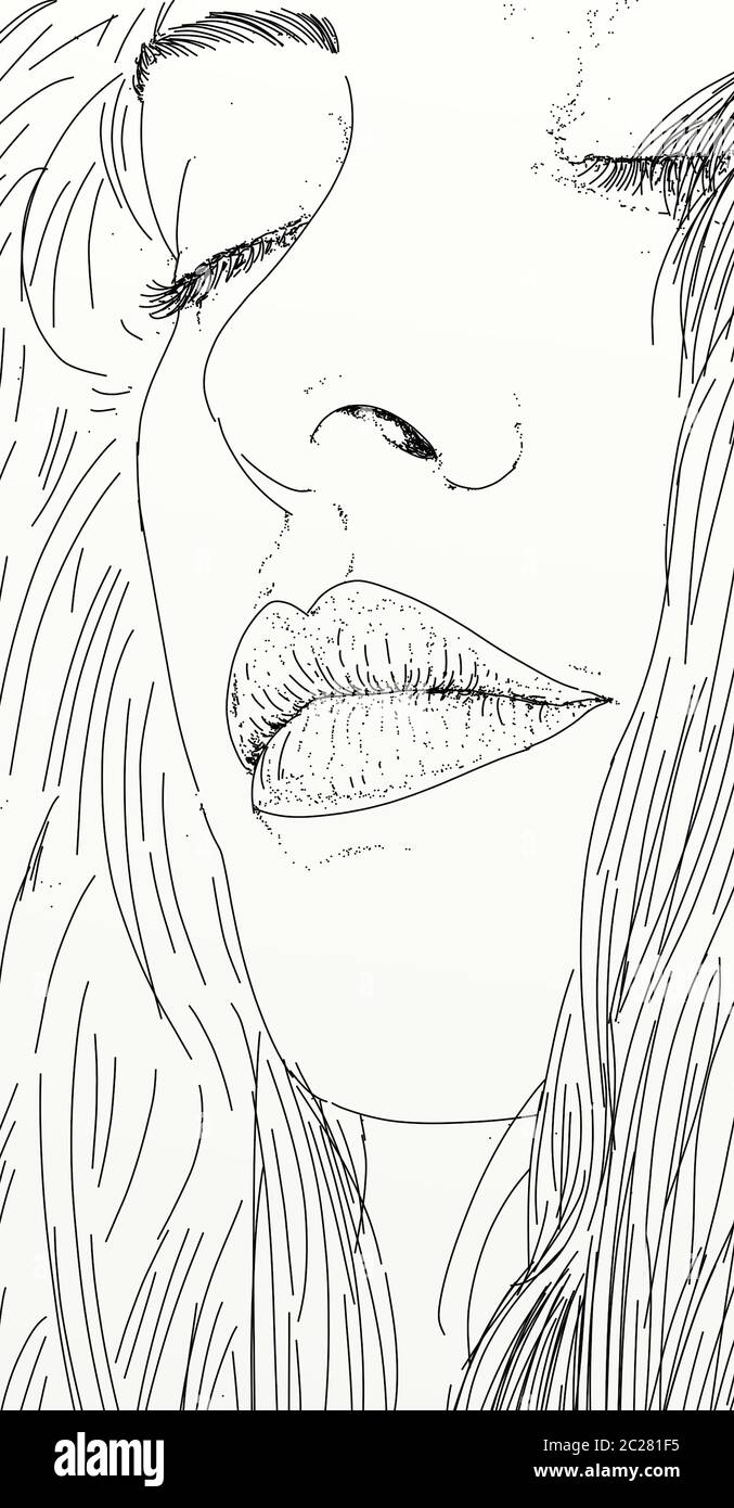 An illustration of a portrait of a woman with a shy look and bobbed ...