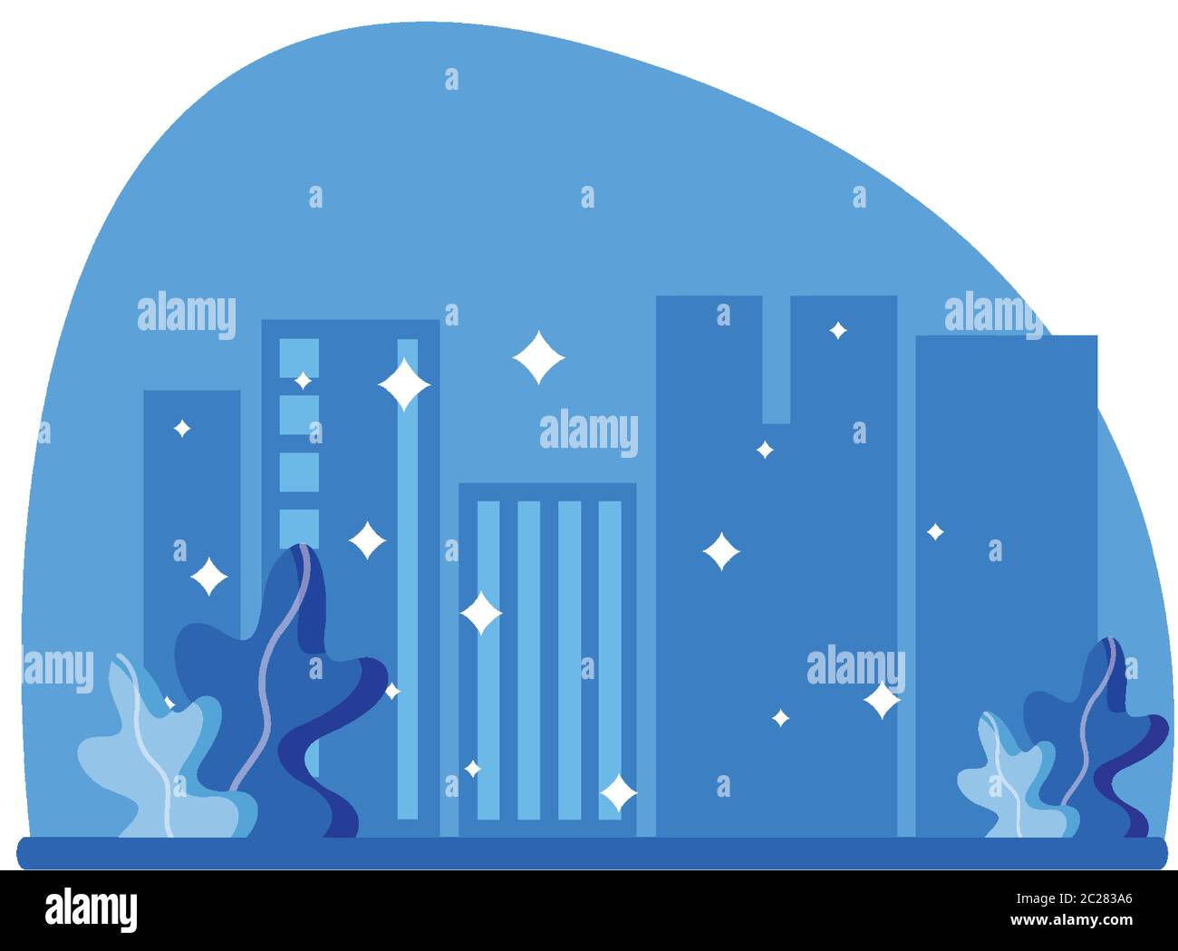 Blue buildings with leaves design, City architecture urban modern ...