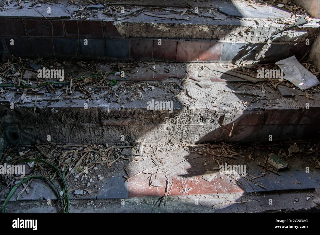 Staircase of Deteriorated abandoned old building, Destroyed building ...