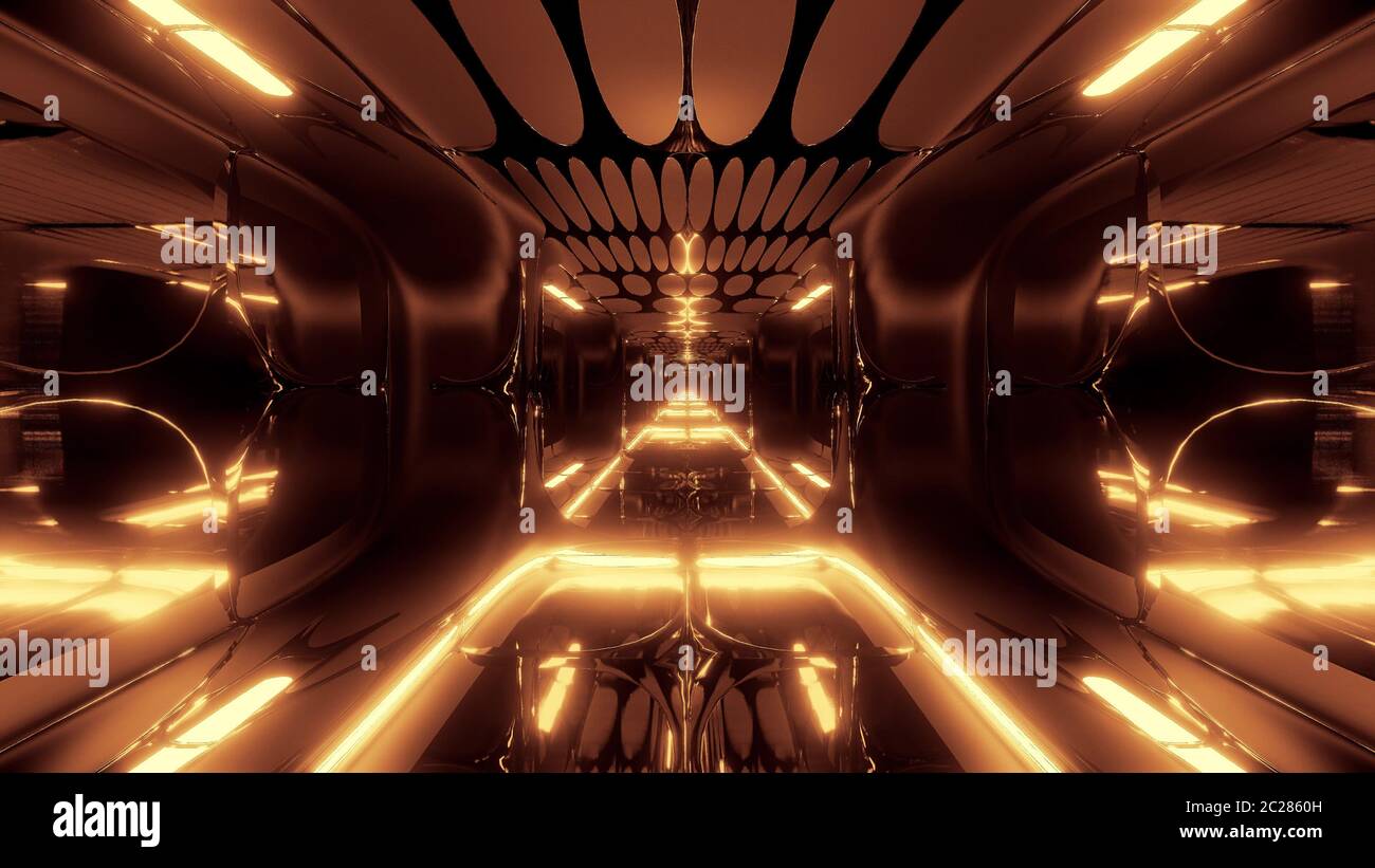 glowing futuristic horror sci-fi temple with nice reflection 3d ...