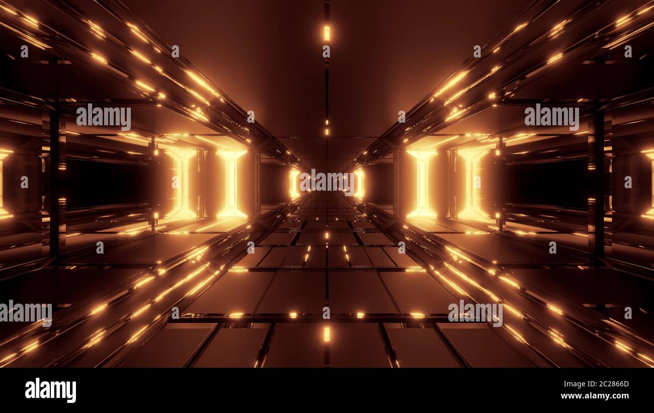 futuristic sci-fi tunnel with nice shine and reflections 3d rendering ...